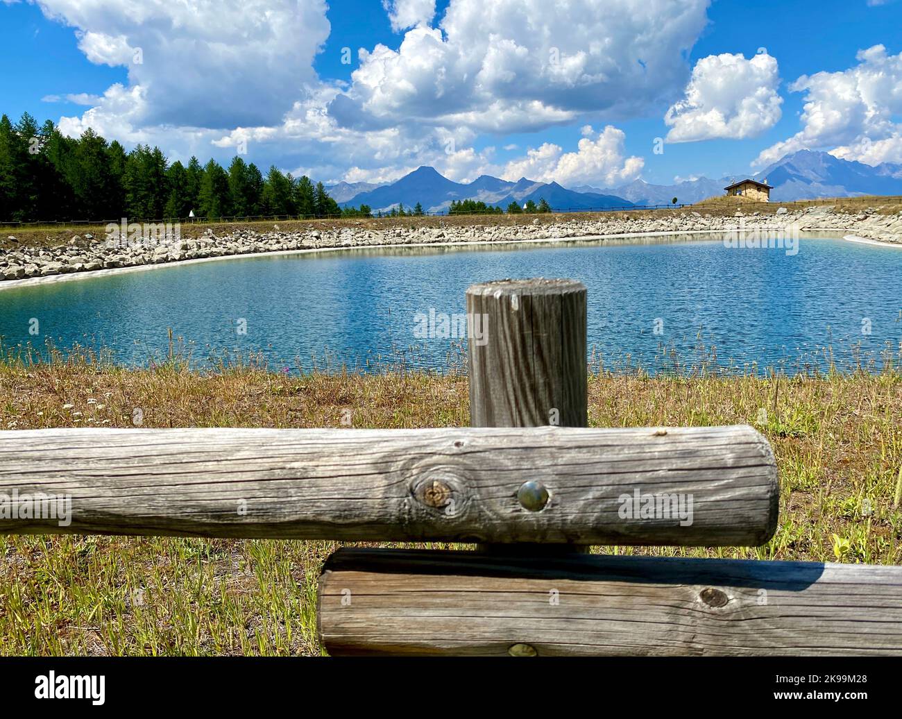 Beautiful view over a wooden fence between wooden fence posts Stock ...