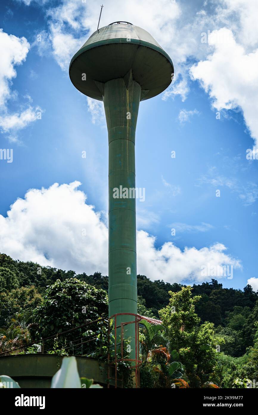 A low angle shot of high and tall water tank tower in Thailand Stock ...