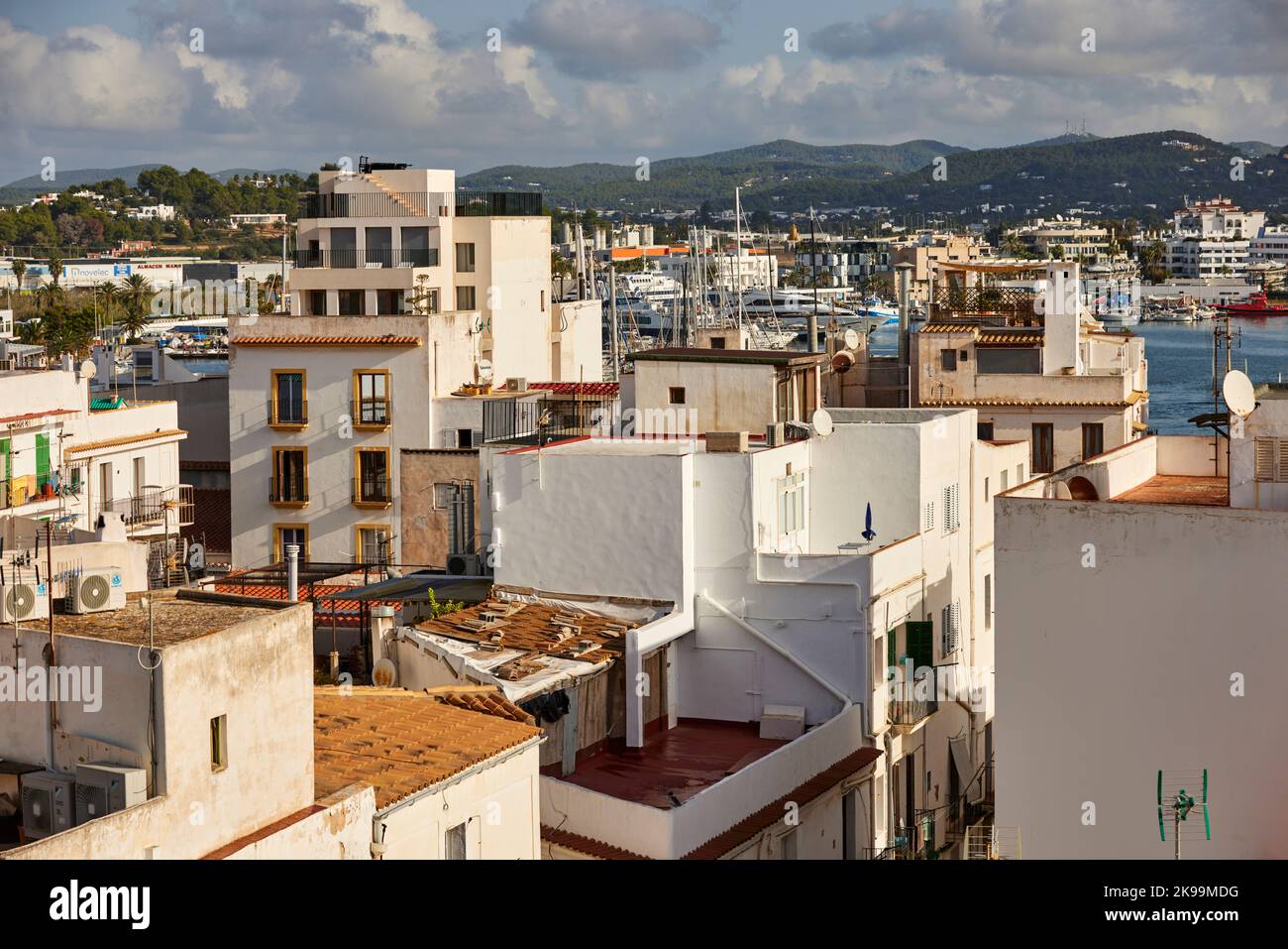 Port town Ibiza Balearic islands, Spain Mediterranean Sea, Buildings in ...