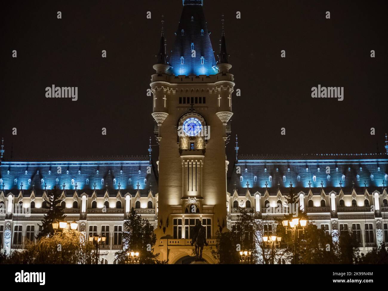 The beautiful Palace of Culture in Iasi illuminated at night Stock ...