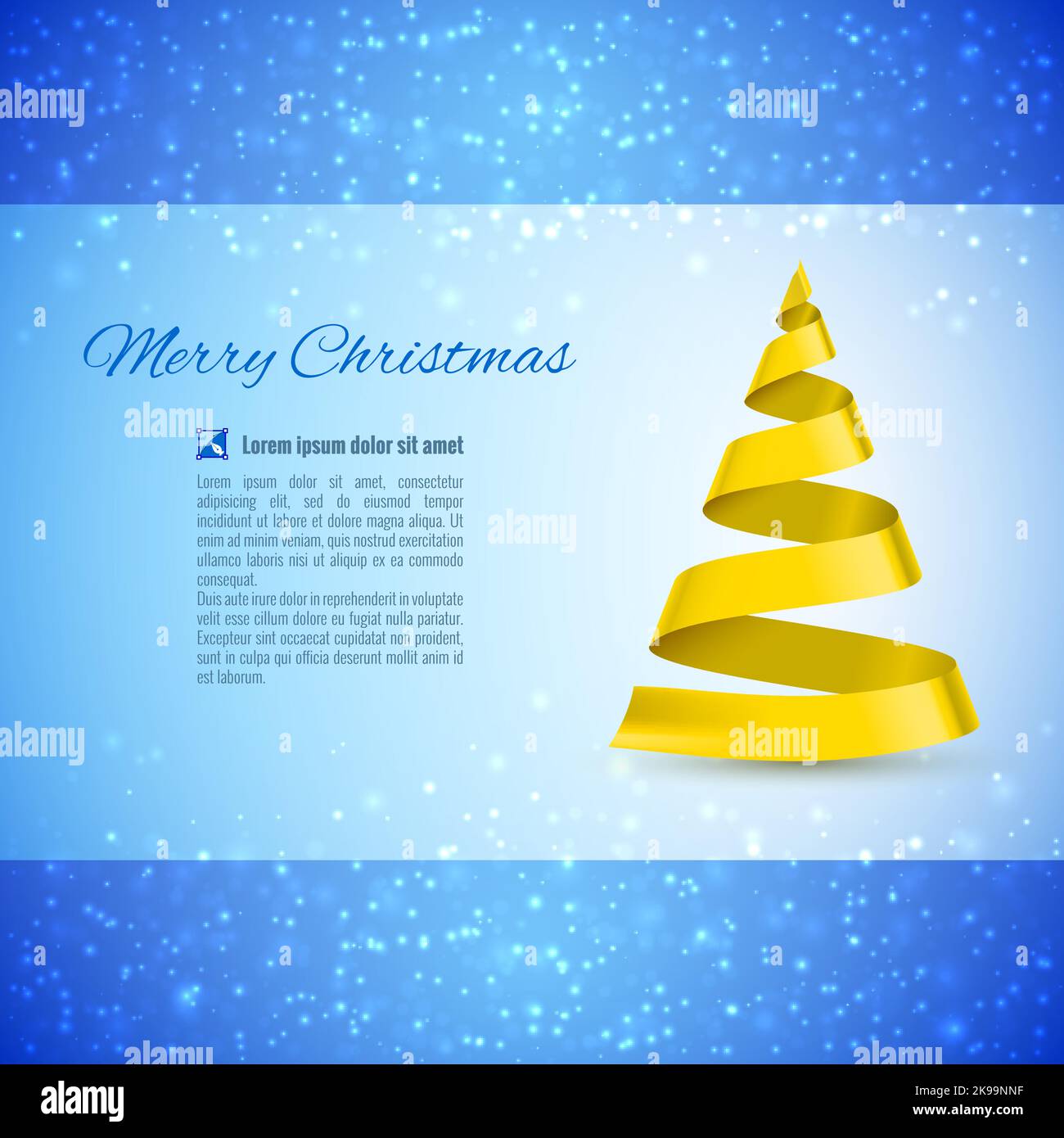 Christmas greeting card with yellow ribbon Christmas tree over ...