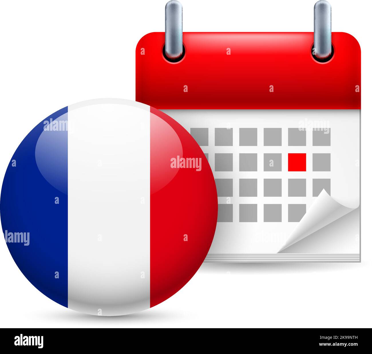 Calendar and round France flag icon. National holiday in France Stock ...