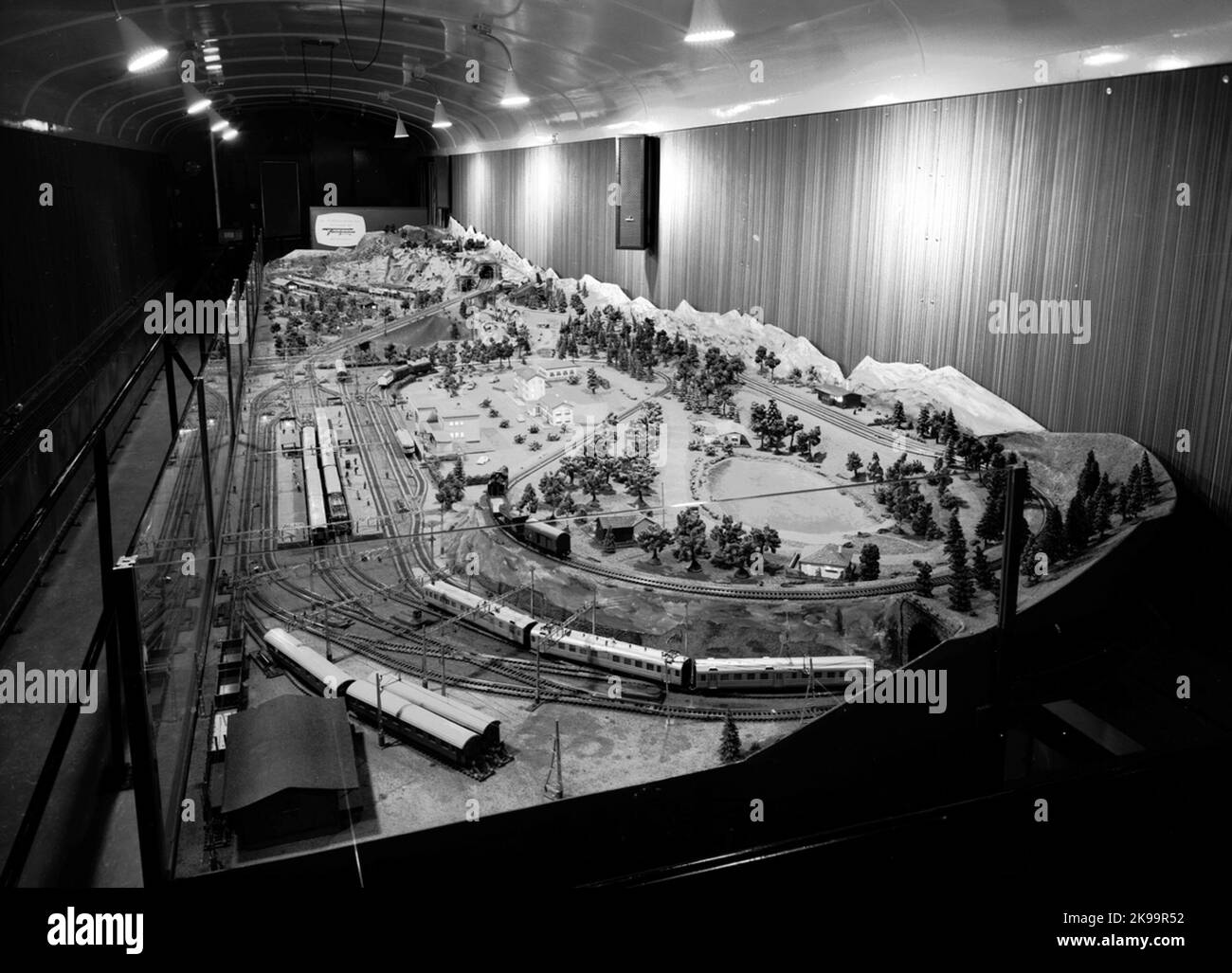 Interior in trolley with model train facility Stock Photo - Alamy