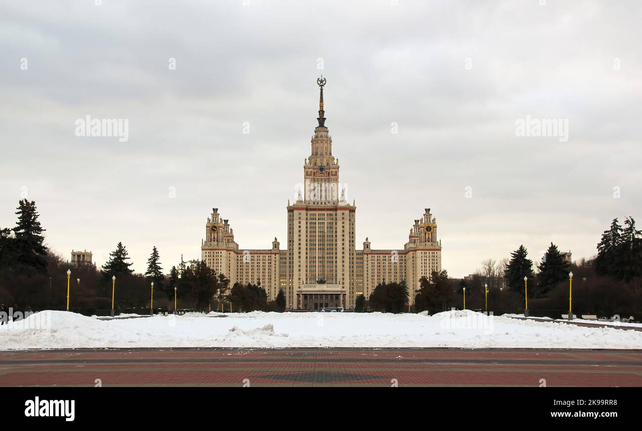 The main building of Moscow city state university with a cloudy weather ...