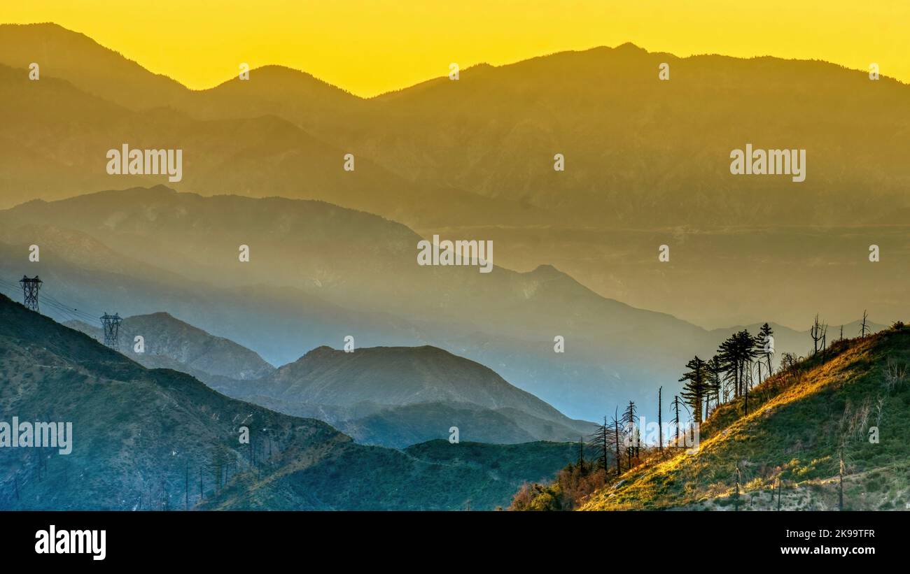 An aerial view of Mount Wilson during the colorful sunrise in the USA ...
