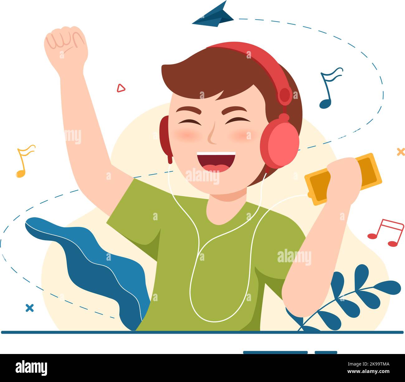 MP3 Player with Headphones, Headset and Phone of Music Listening ...