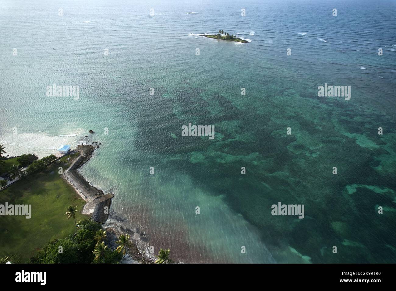 An aerial view of the beautiful beach in Samana, Dominican Republic ...