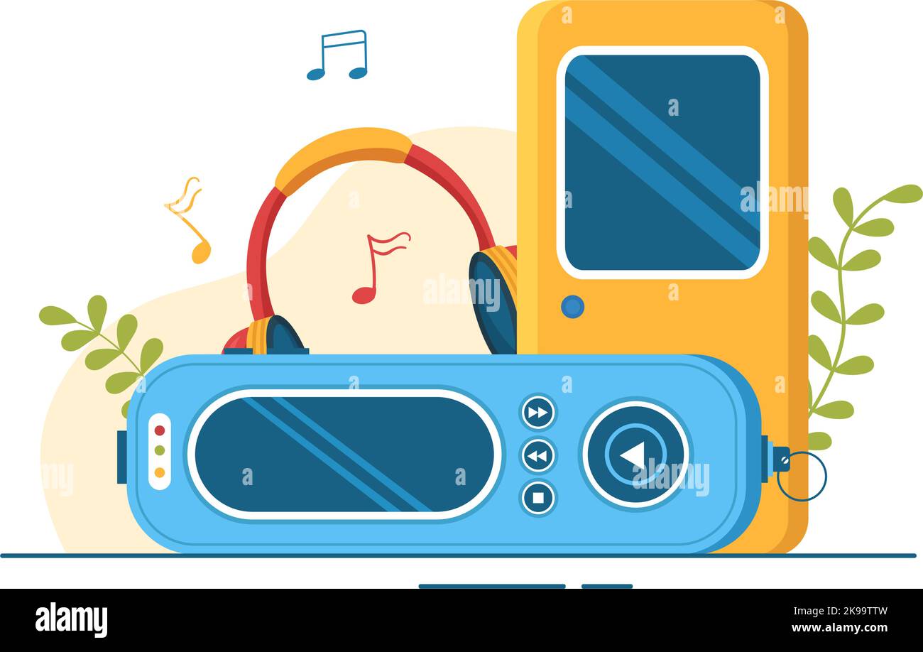 MP3 Player with Headphones, Headset and Phone of Music Listening ...