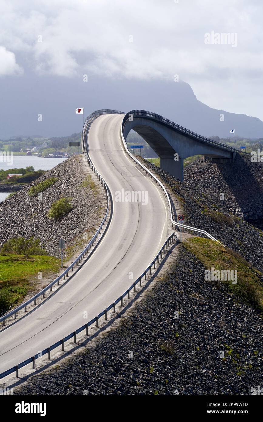 A beautiful view of famous bridge Storseisundbrua, part of the scenic ...