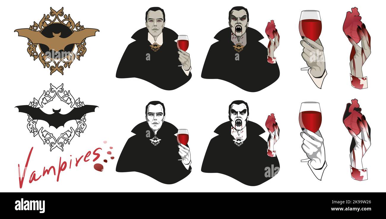 Vampire related clipart set. Elegant vampire holding wine glass and ...