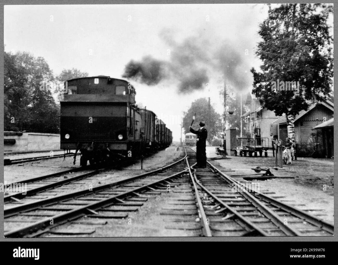 Freight train at Vadstena station. The State Railways, SJ N4P 3161 ...