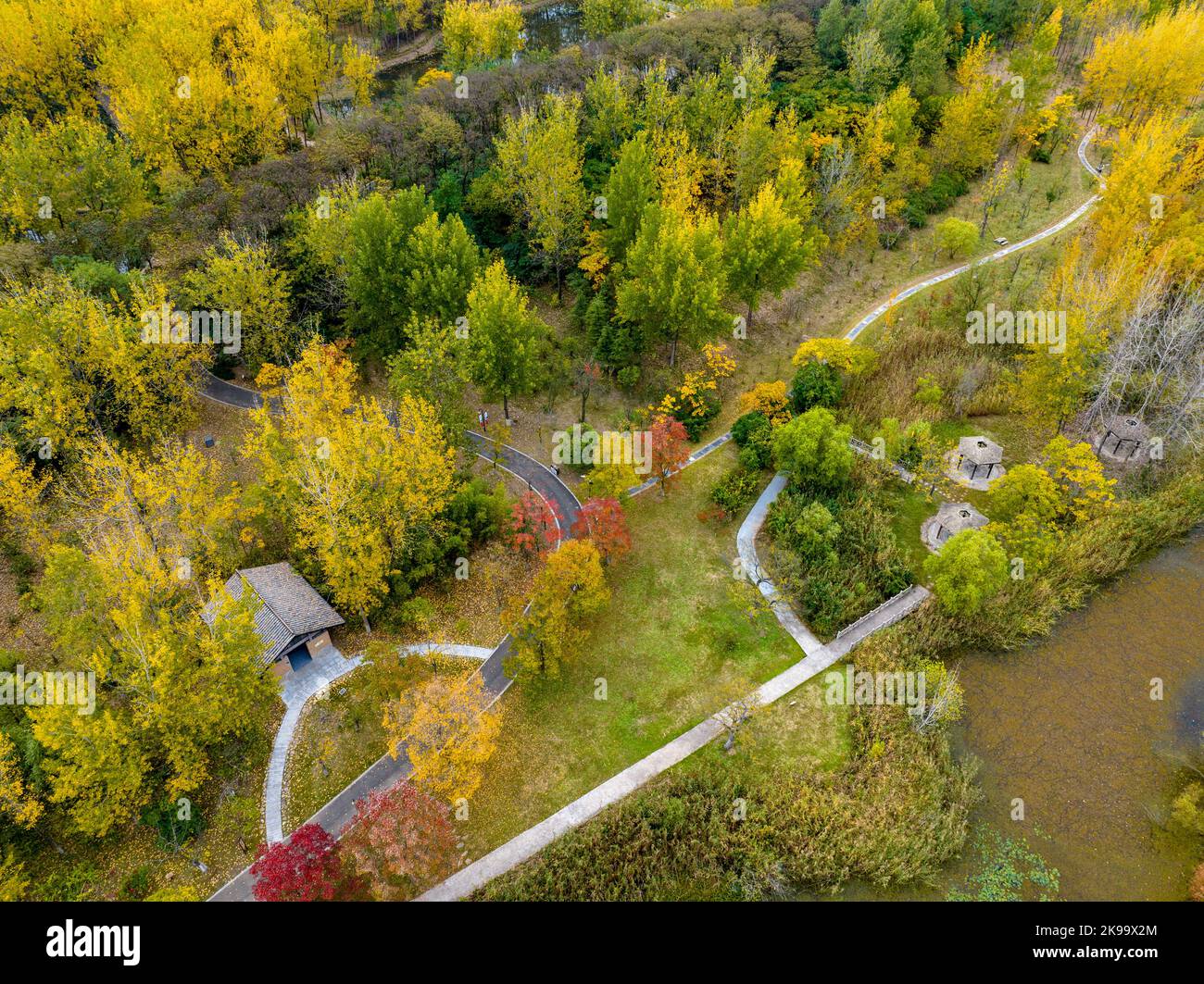 Aerial photos show the ancient Huaihe river cultural ecological park is ...