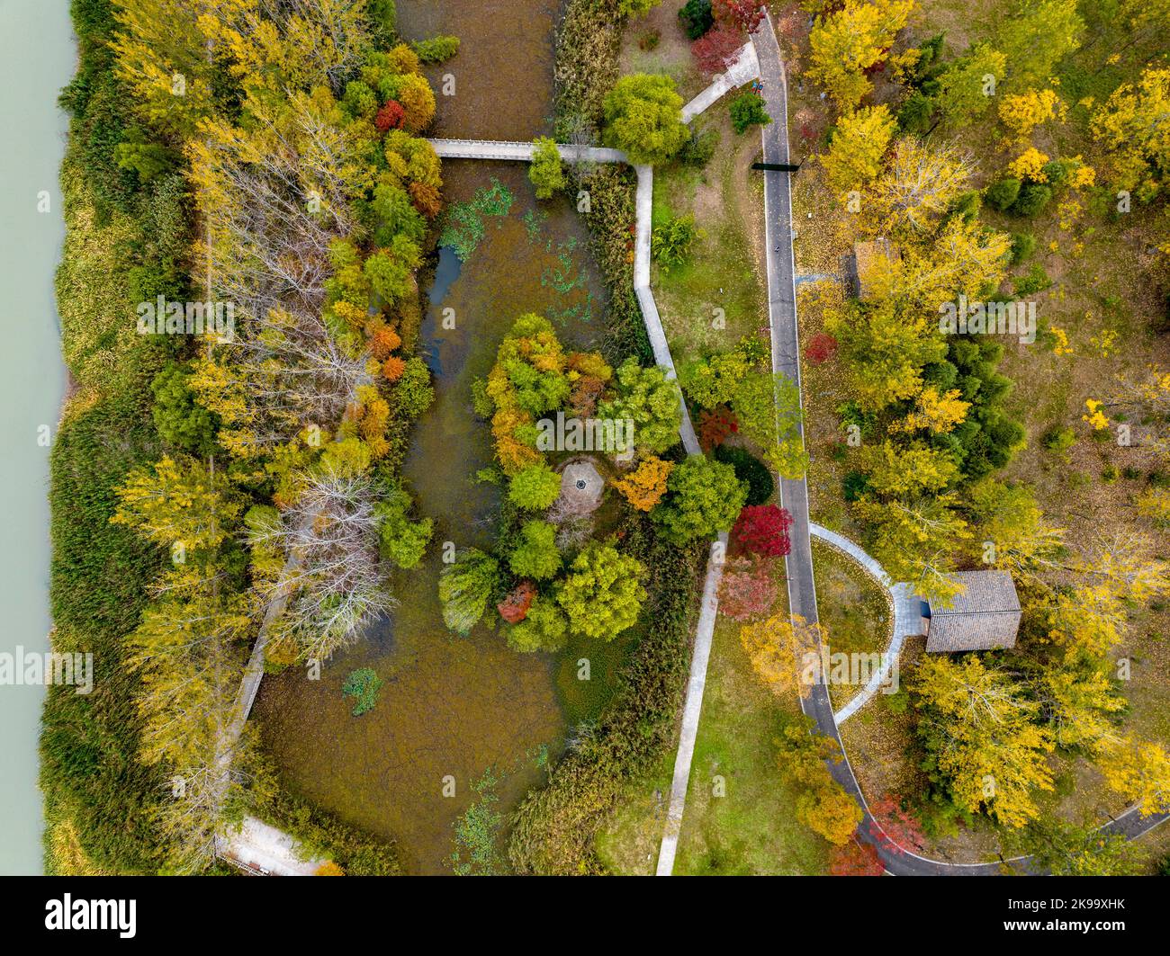 Aerial photos show the ancient Huaihe river cultural ecological park is ...