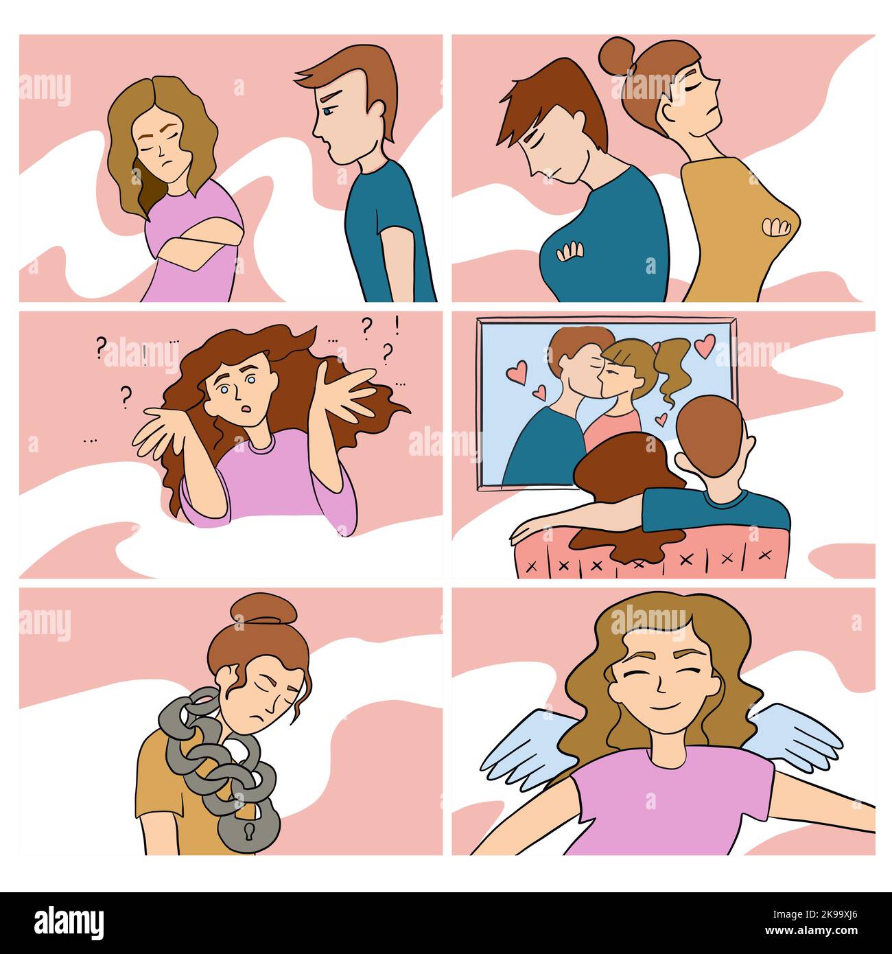 Set of vector illustrations of different psychological situations ...