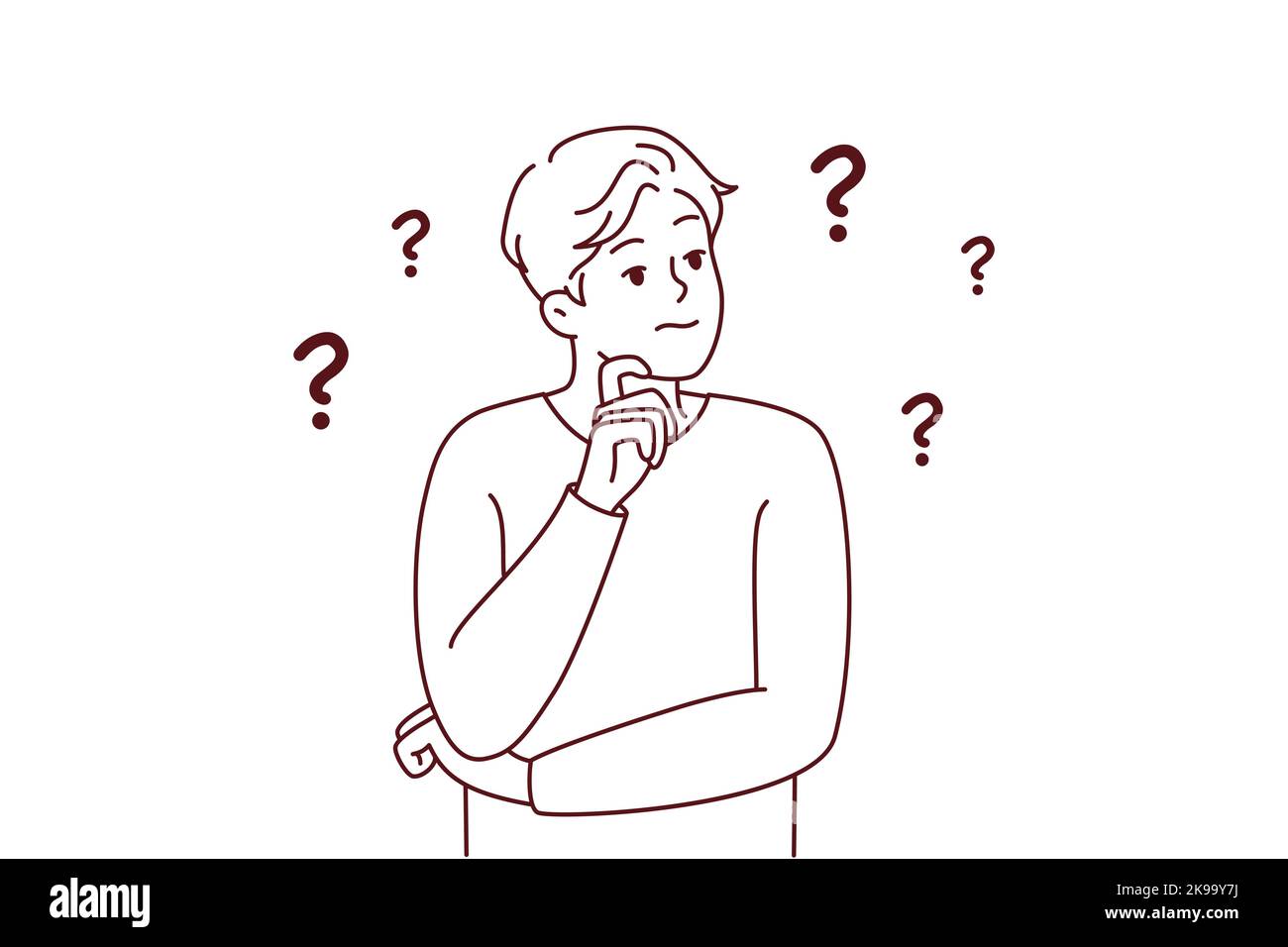 Frustrated young man thinking of problem solution having dilemma ...