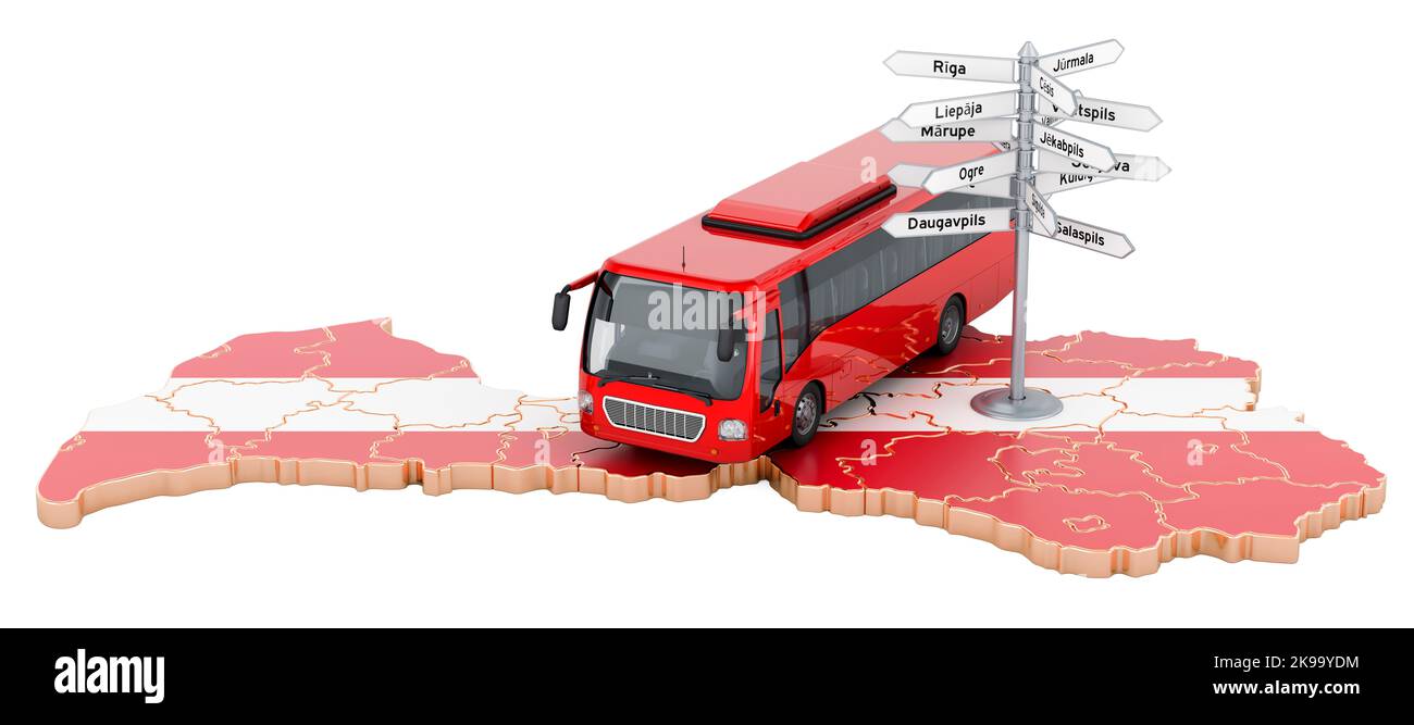 Latvian Bus Tours concept. 3D rendering isolated on white background ...