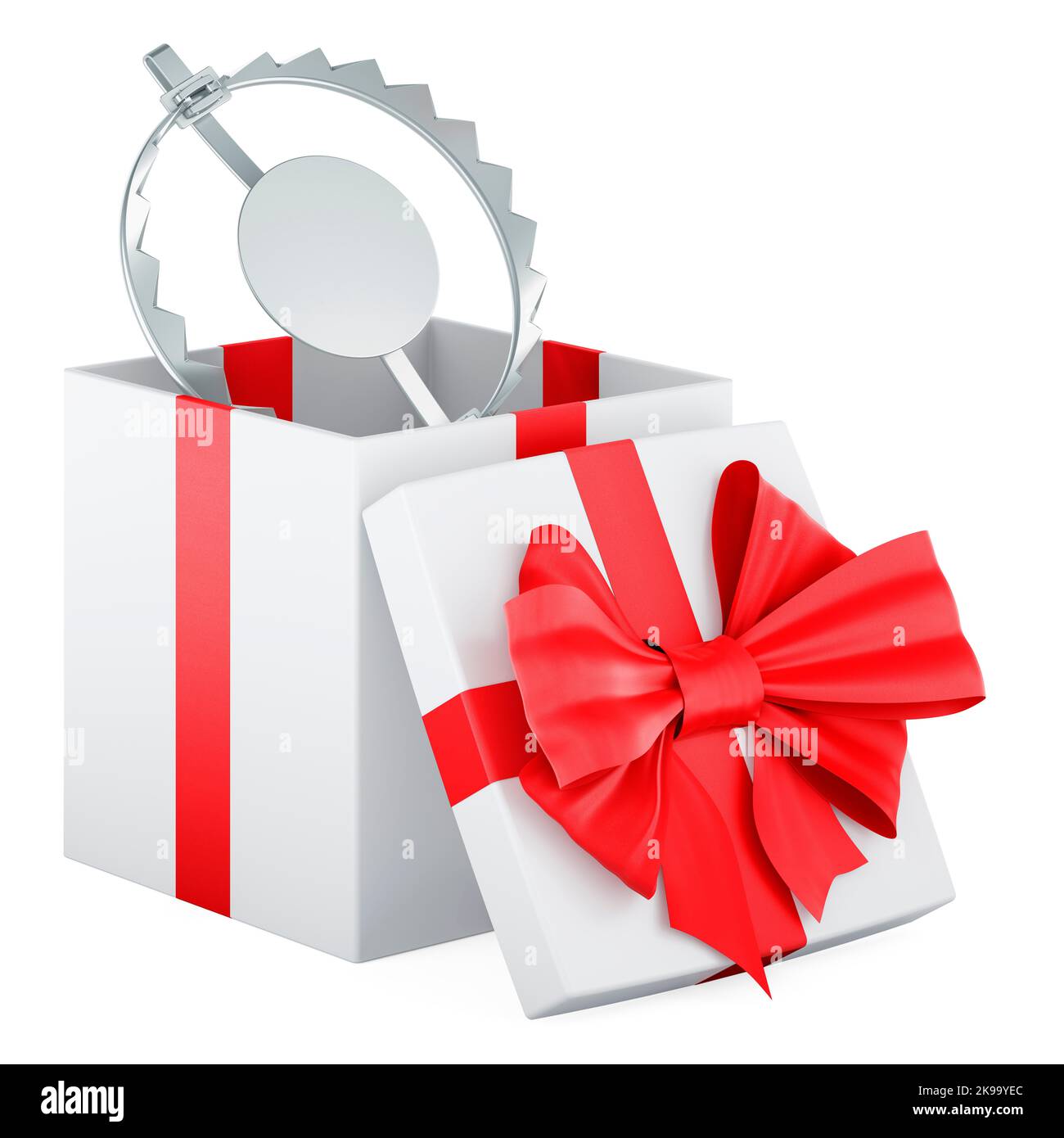 Bear trap inside gift box, gift concept. 3D rendering isolated on white ...