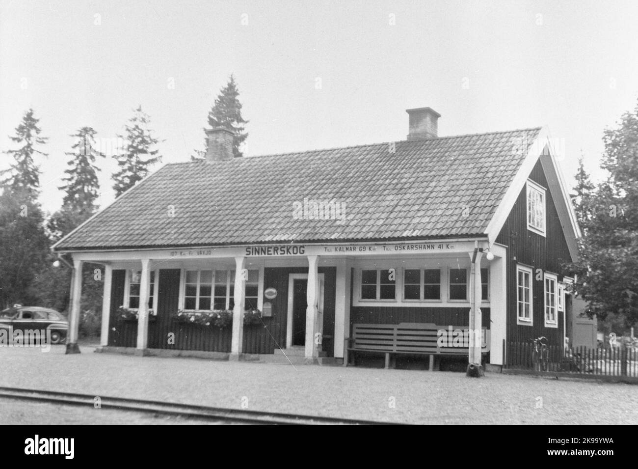 Stop built in 1922. One -storey station house in wood Stock Photo - Alamy