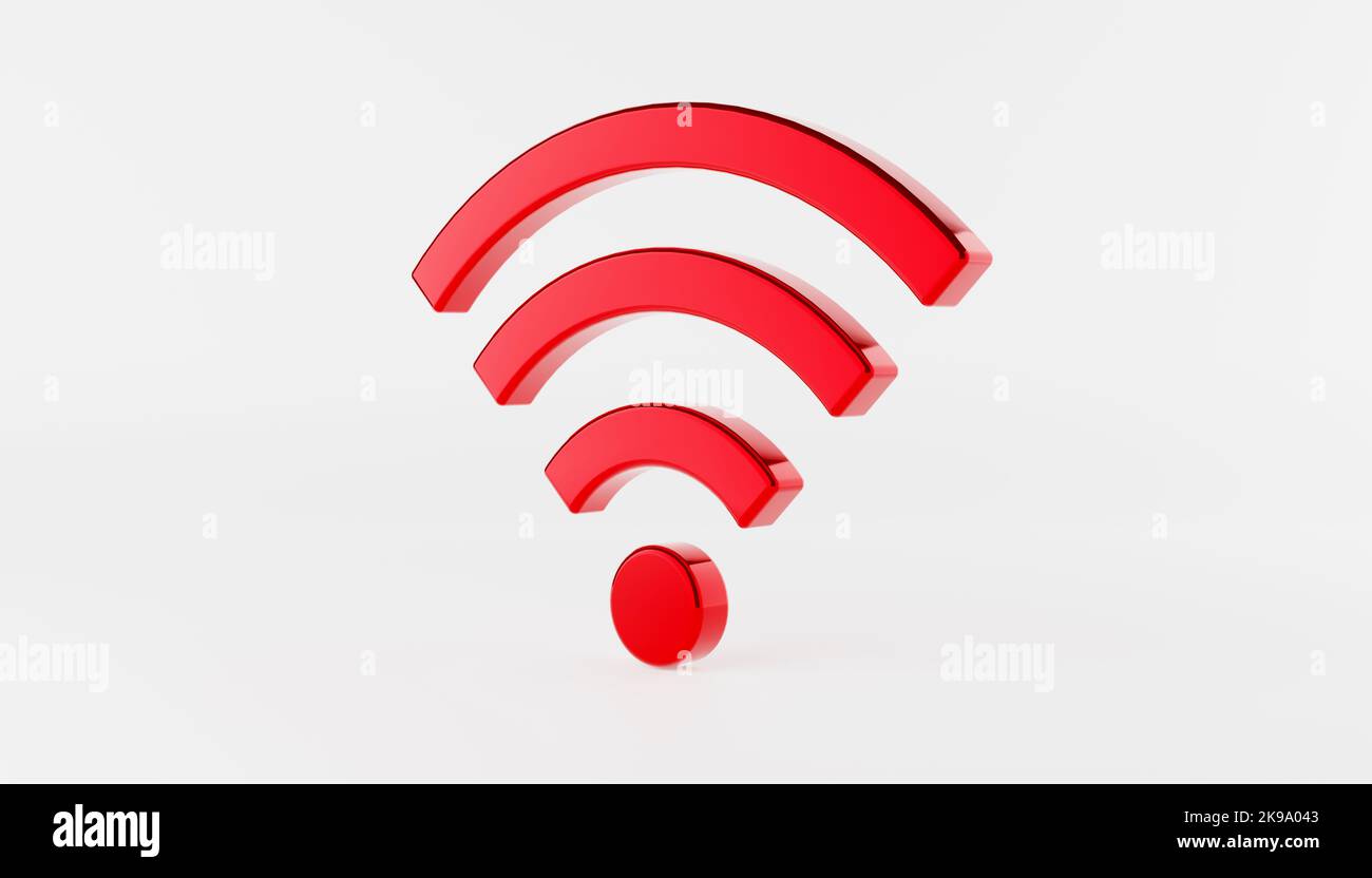 Red 3D Wi-Fi Icon isolated on White. WiFi Symbol. 3D Illustration ...