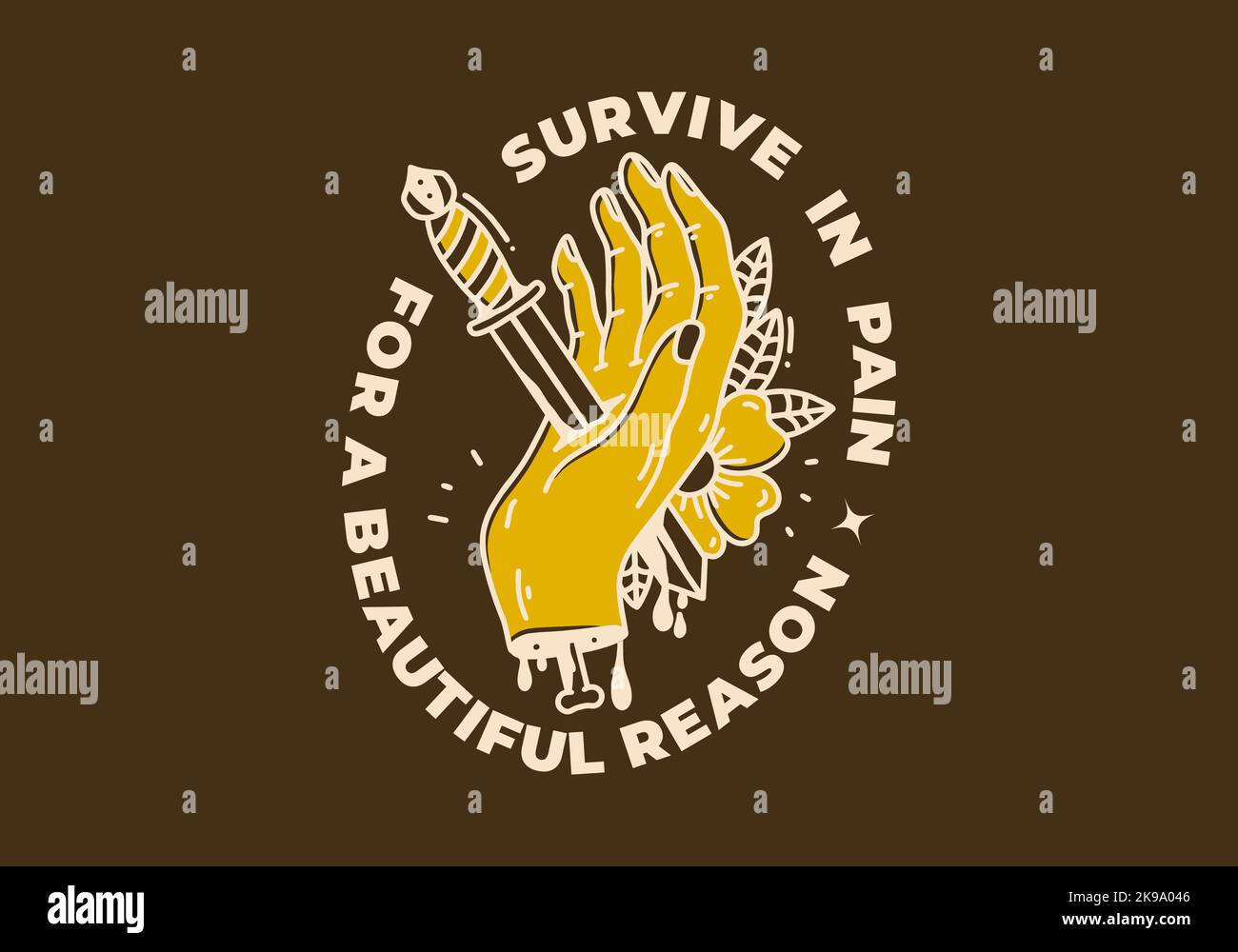 Vintage art illustration design of a dagger stabbing hand Stock Vector ...