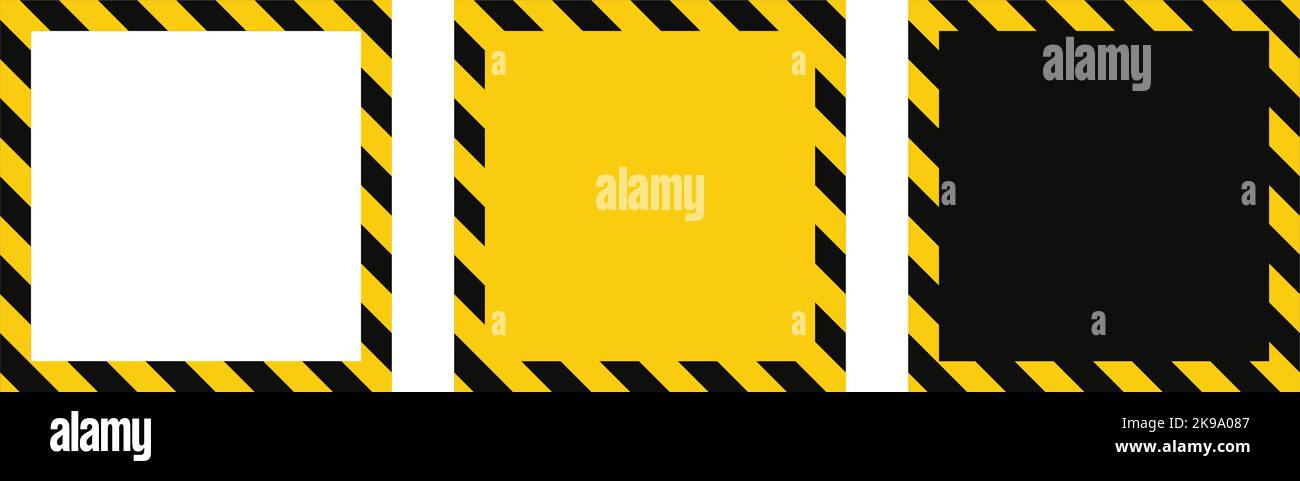 Warning square frame with yellow and black diagonal stripes. Rectangle ...