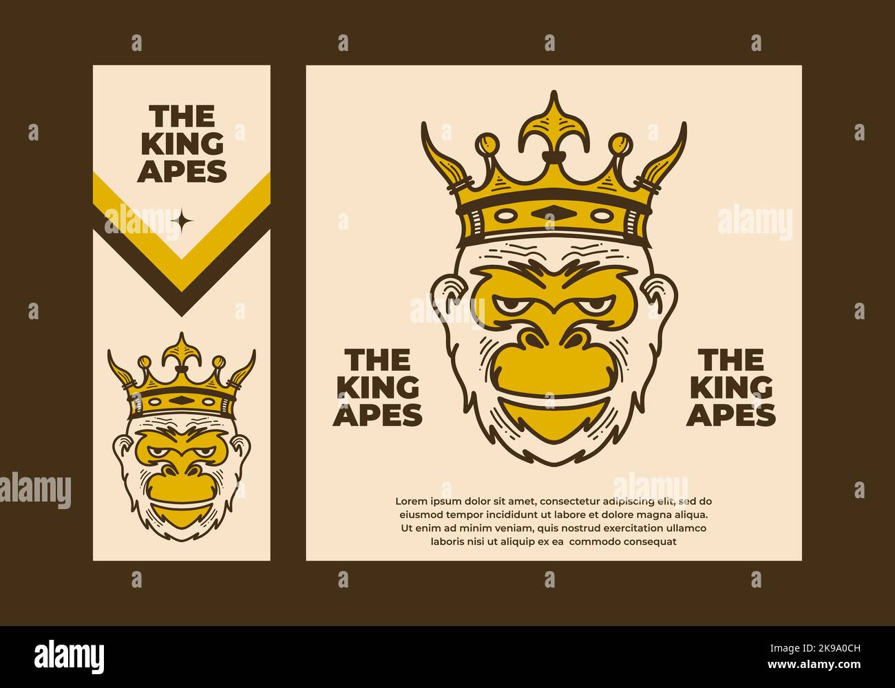 Vintage art illustration design of a apes head wearing crown Stock ...