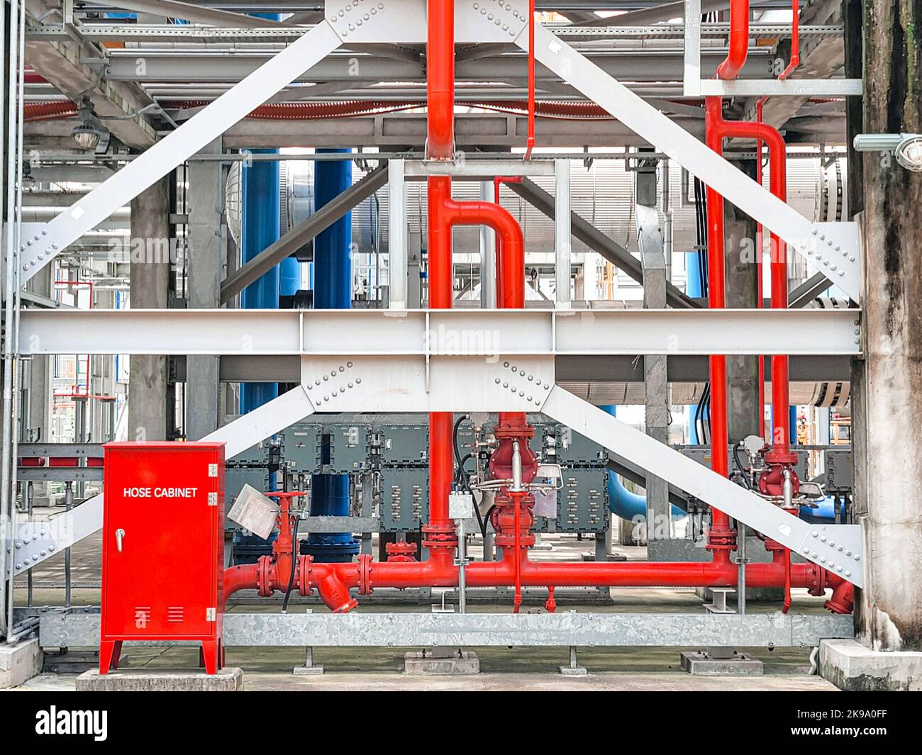 firewater pipe line and hose reel box Stock Photo - Alamy