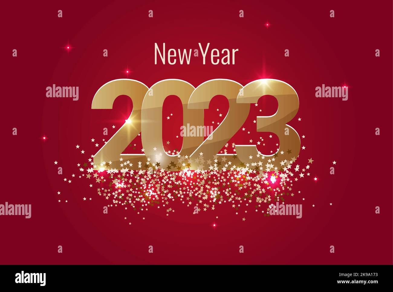 The inscription New Year 2023 on a red background with gold glitter stars Stock Vector Image ...