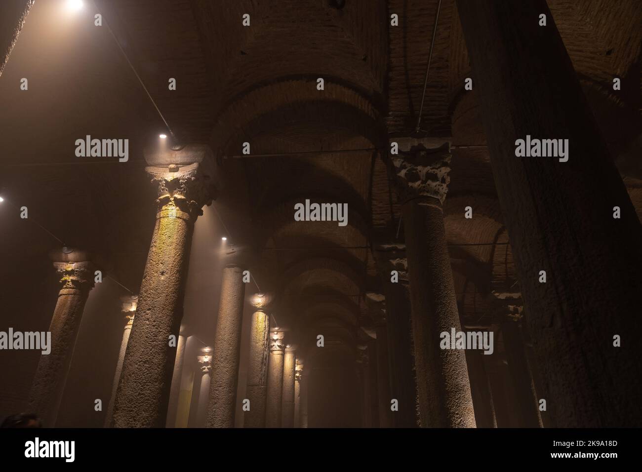 Columsn and ceiling of an historical building. Byzantine architecture ...