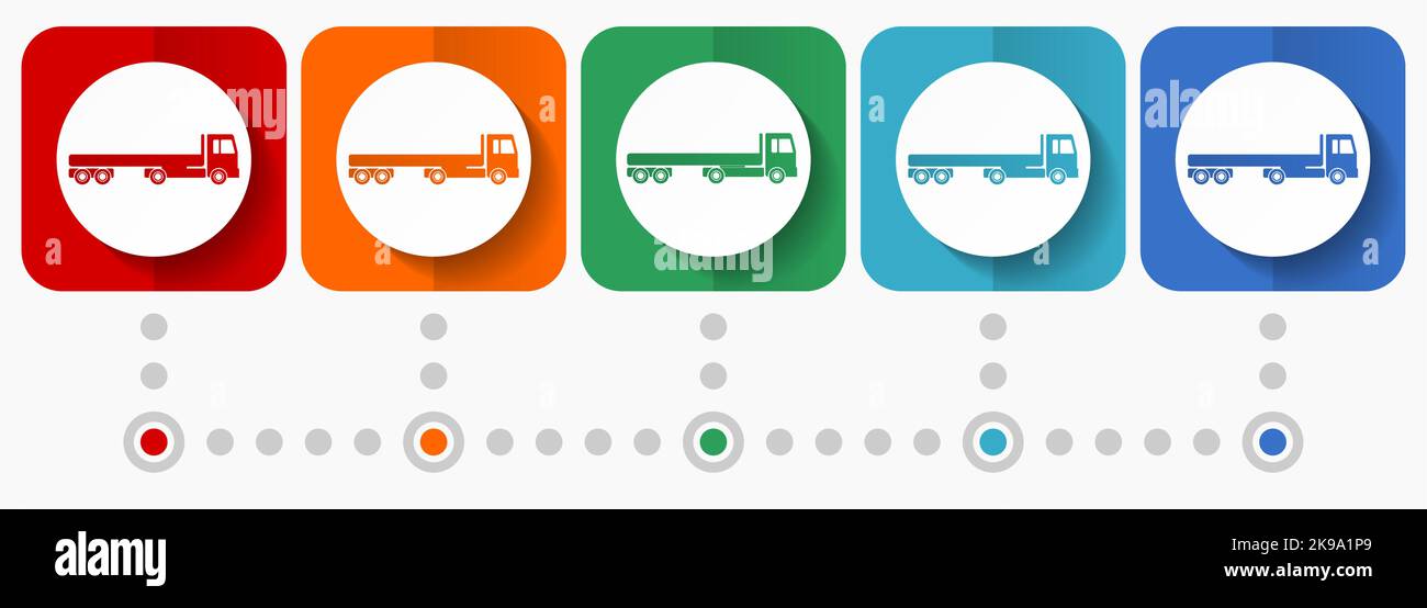 Truck with long semi trailer, transport vector icons, infographic ...
