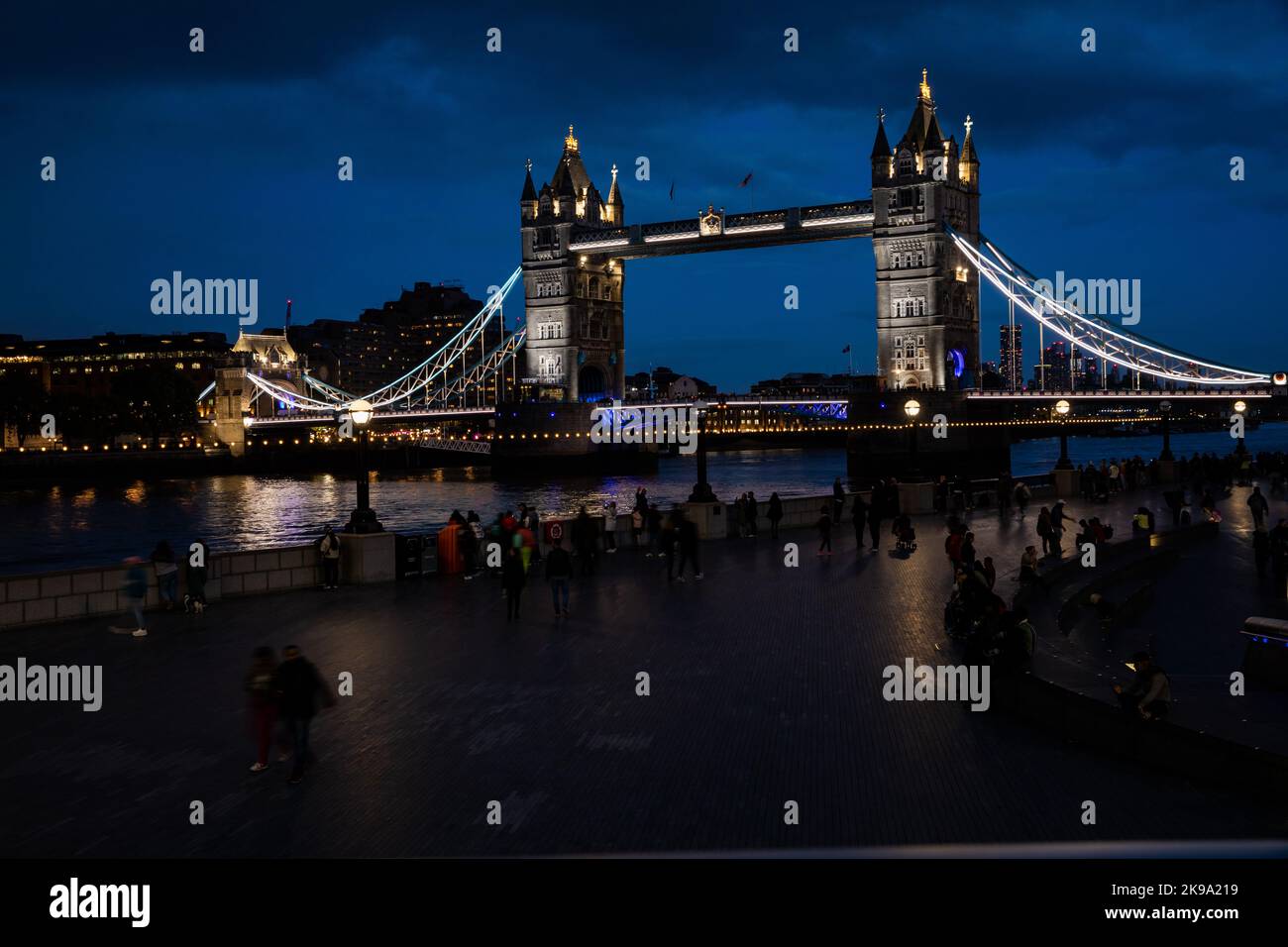 Tower Bridge lit up in the early evening in October Stock Photo - Alamy