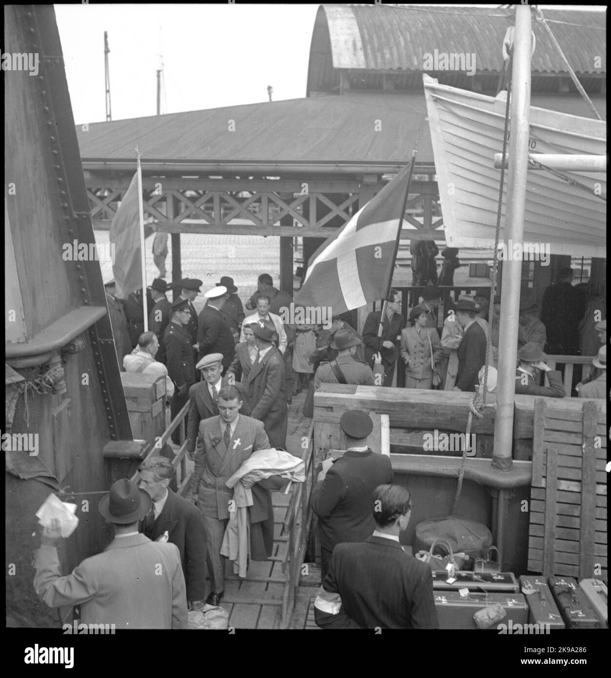 Danish refugees on their way home board the train ferry Malmö Stock ...