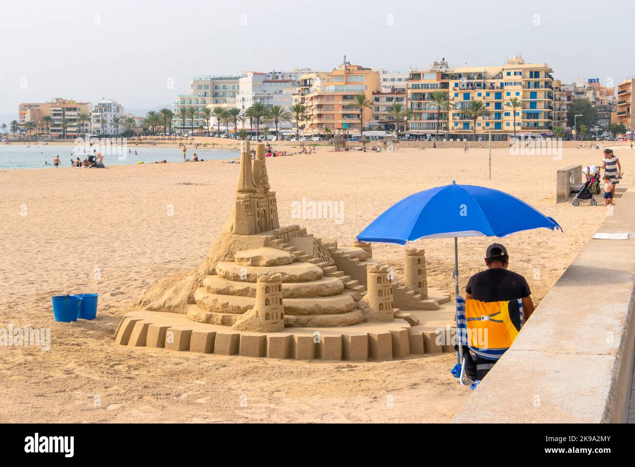 giant sand castle on beach at can pastilla mallorca spain Stock Photo ...