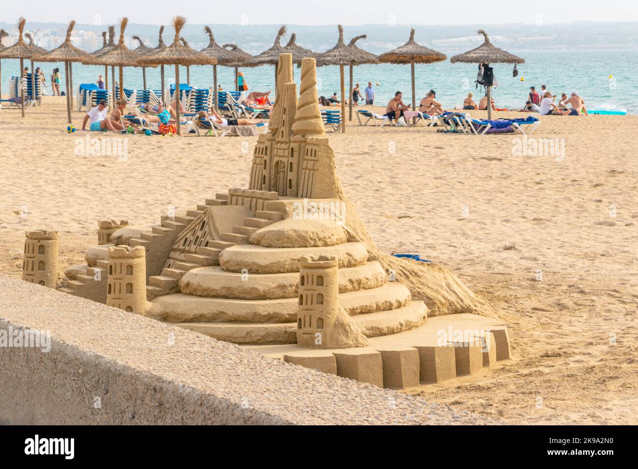 giant sand castle on beach at can pastilla mallorca spain Stock Photo ...
