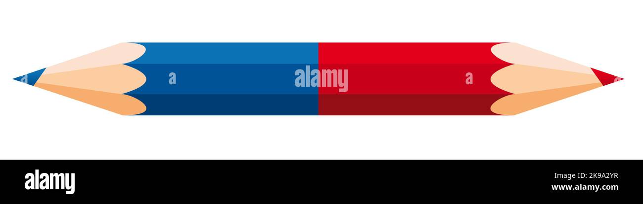 The tips of two colored pencils to make corrections. Checking ...