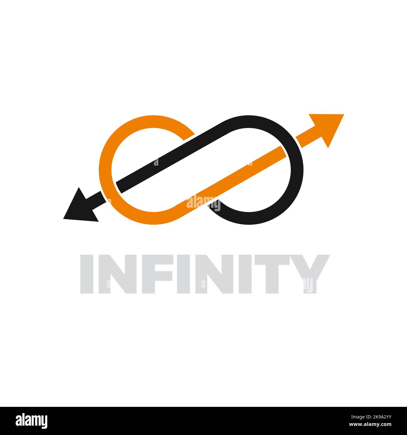 Vector sign endless and infinity with arrows black and orange. Teamwork, logistics and delivery ...