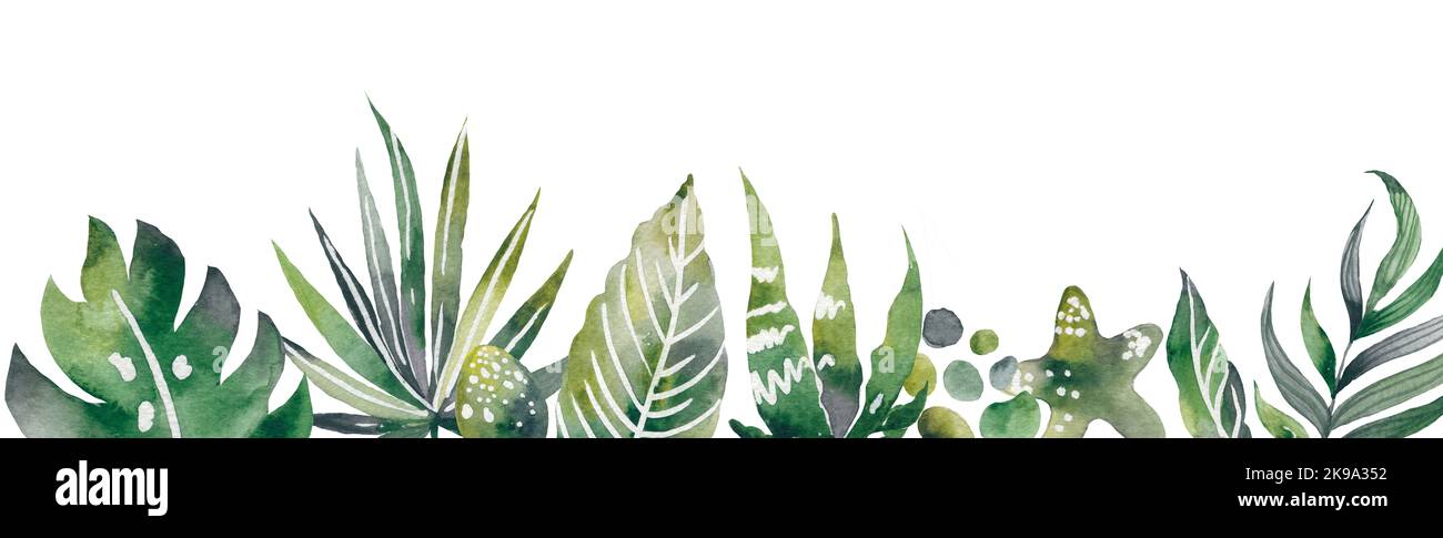 Watercolor abstract tropical leaf background. tropic leaves pattern ...