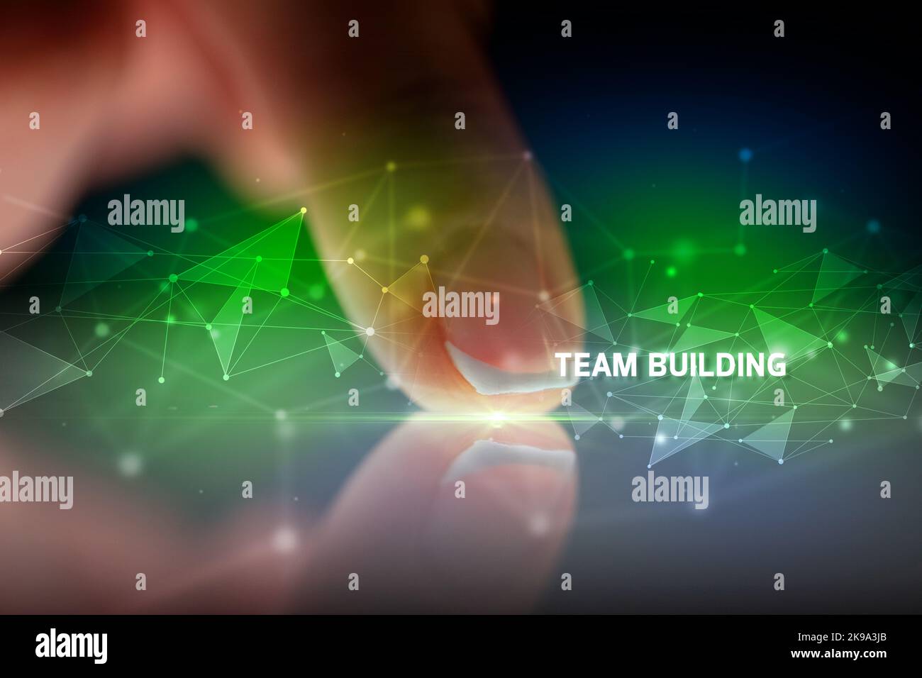 Finger touching tablet with business connection concept Stock Photo - Alamy