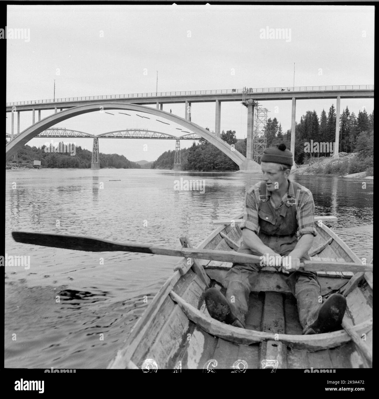 Bridge building over the Vindel River, on the route between Vindeln and ...