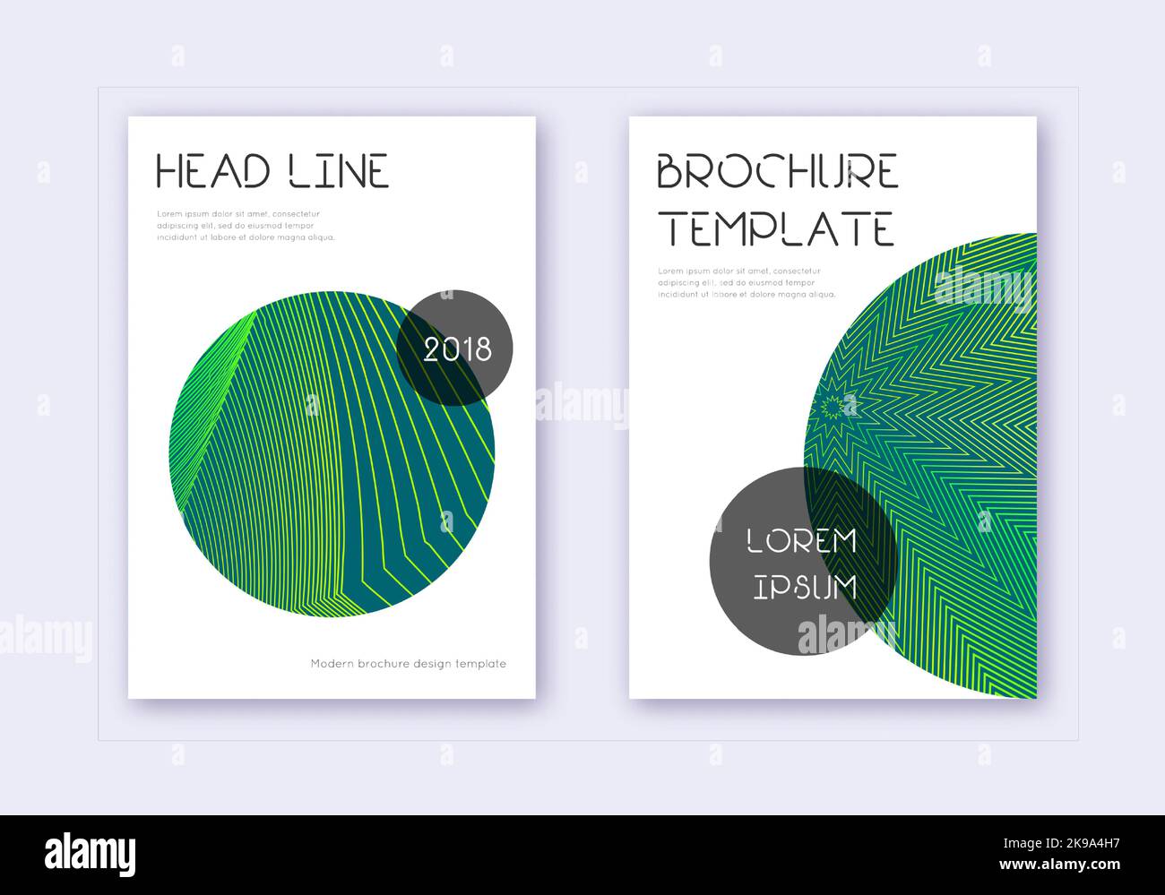 Trendy cover design template set. Green abstract lines on dark ...