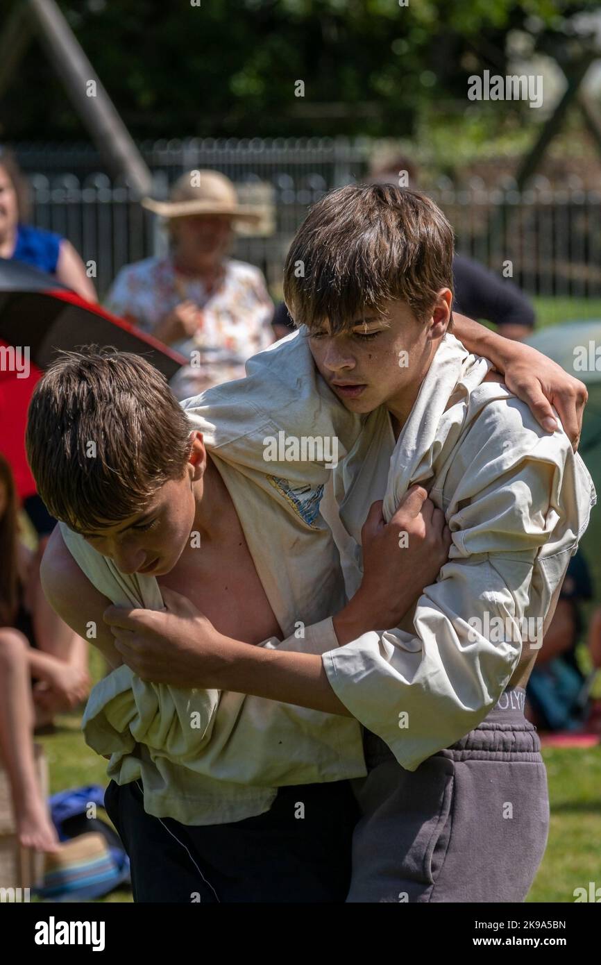 Two young teenagers brothers competing in the Grand Cornish Wrestling ...