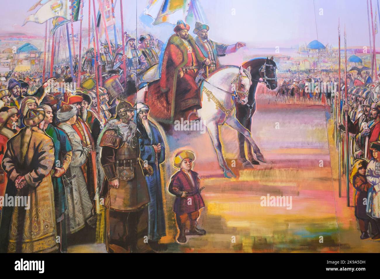Large oil painting of the army and leader of the Kazakh Khanate. At the ...