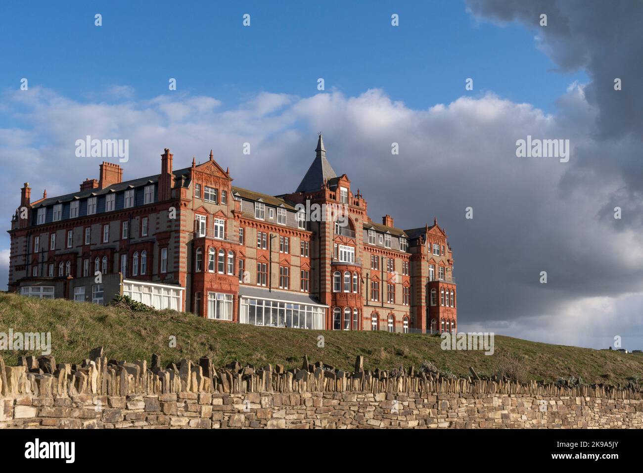 The imposing historic Headland Hotel in Newquay in Cornwall in the UK ...