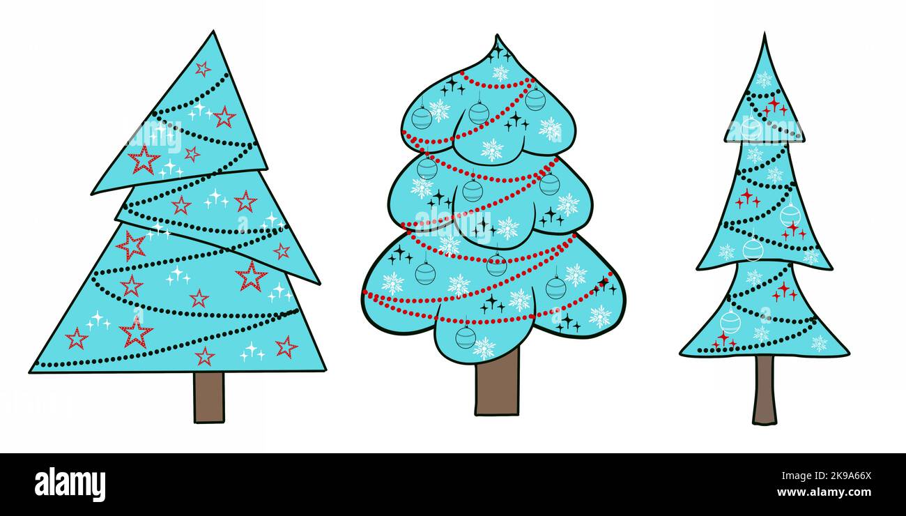 Set of Simple Christmas tree. Hand drawing illustration, isolated on ...