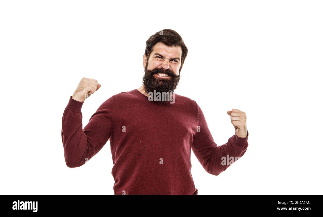 Happy proud guy. Success and satisfaction. Happiness and joy. Cheerful ...