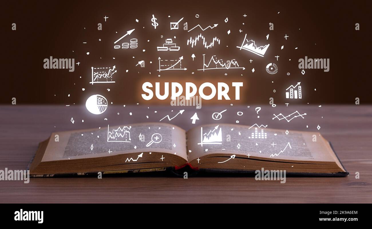 Business inscription coming out from an open book Stock Photo - Alamy