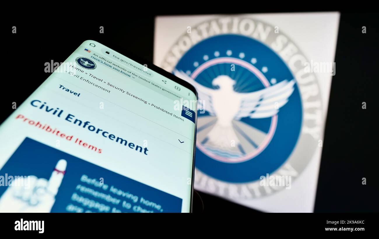 Smartphone with webpage of Transportation Security Administration (TSA ...