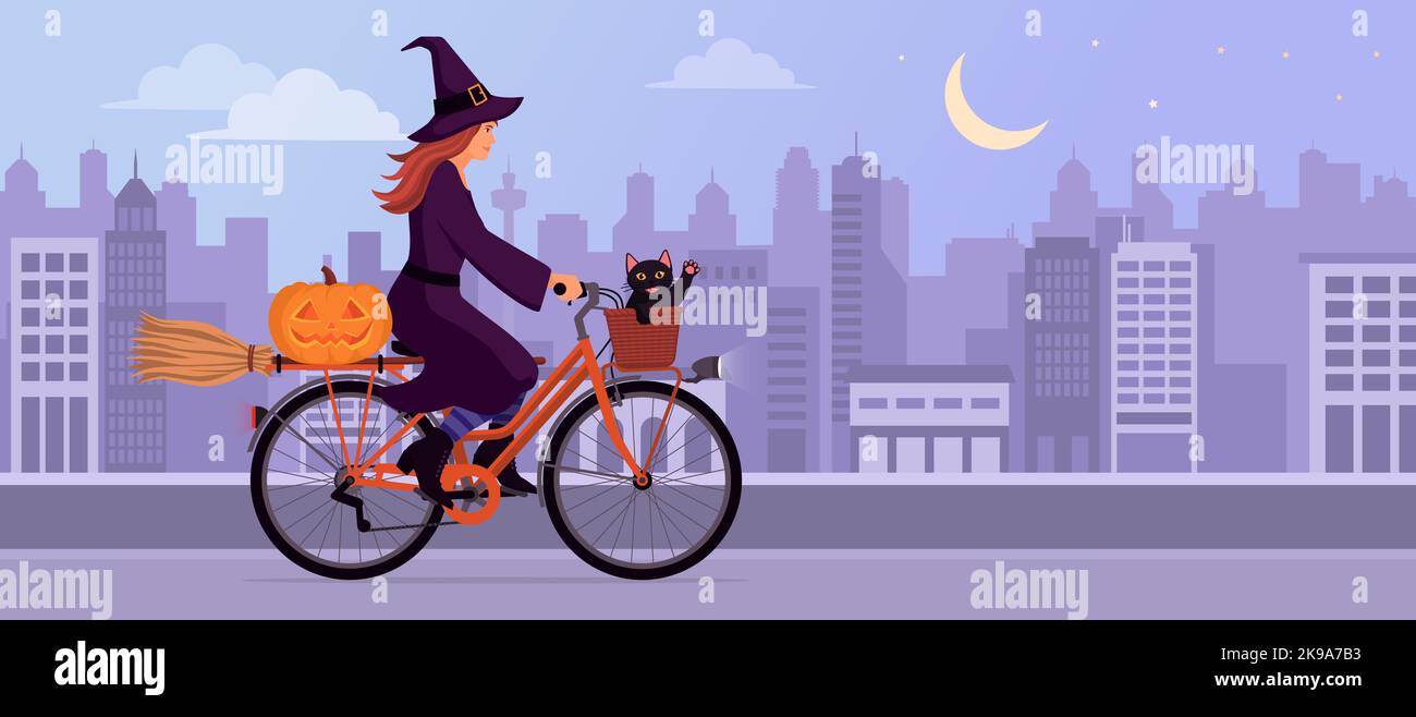 Beautiful woman witch black cat Stock Vector Images - Alamy