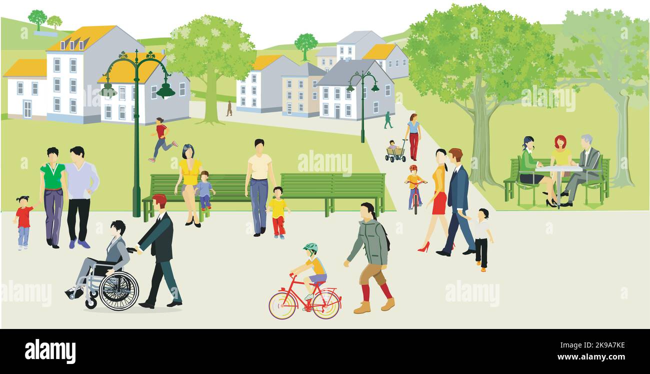 Park in the small town, life in the country, illustration Stock Vector ...