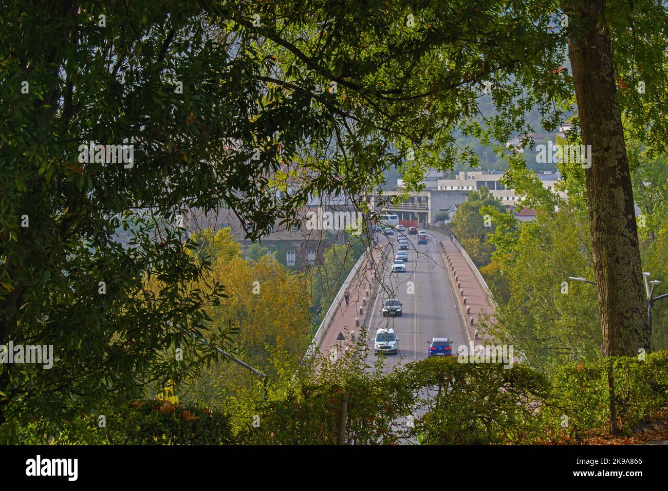 A4 motorway bridge across the Rio Tâmega at Amarante, Portugal. View ...